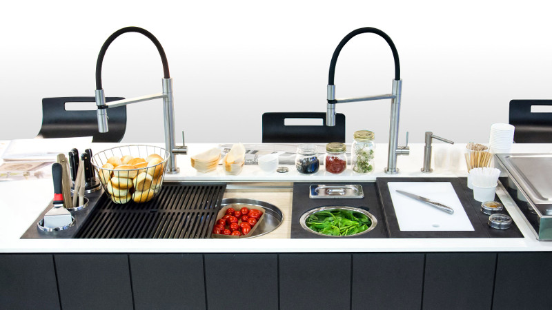 workstation with cooking accessories